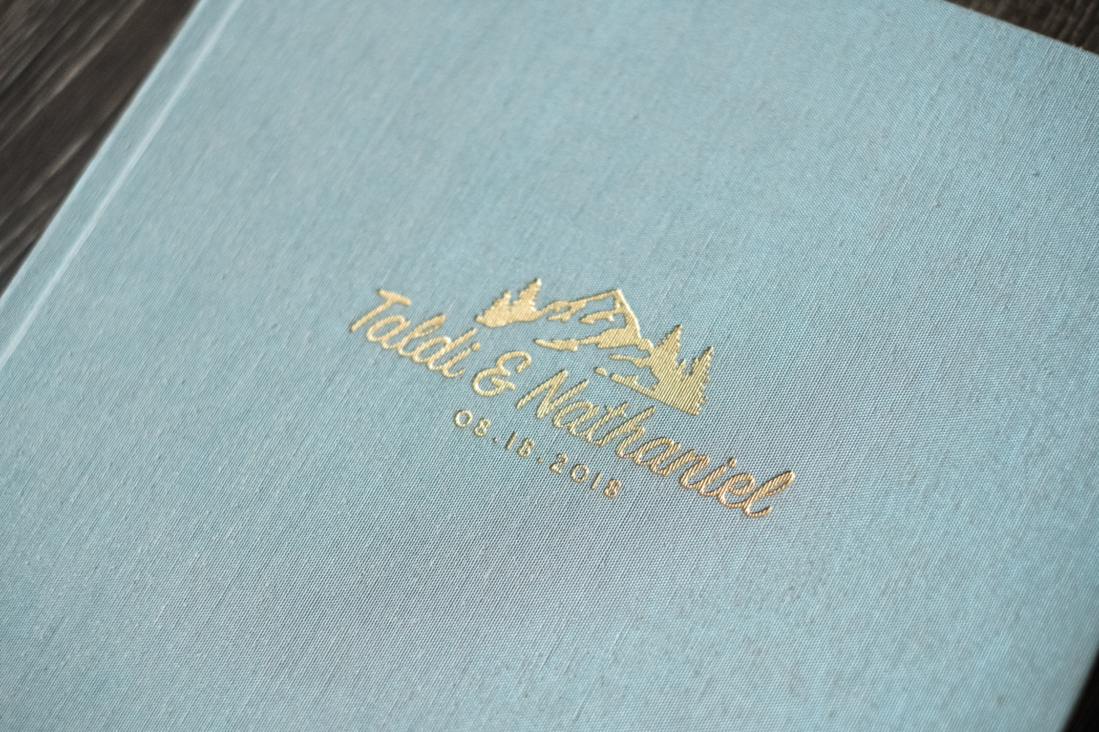 10x10 Jackson Hole Wedding Album - Asahi Soft Blue Gold with Gold ...