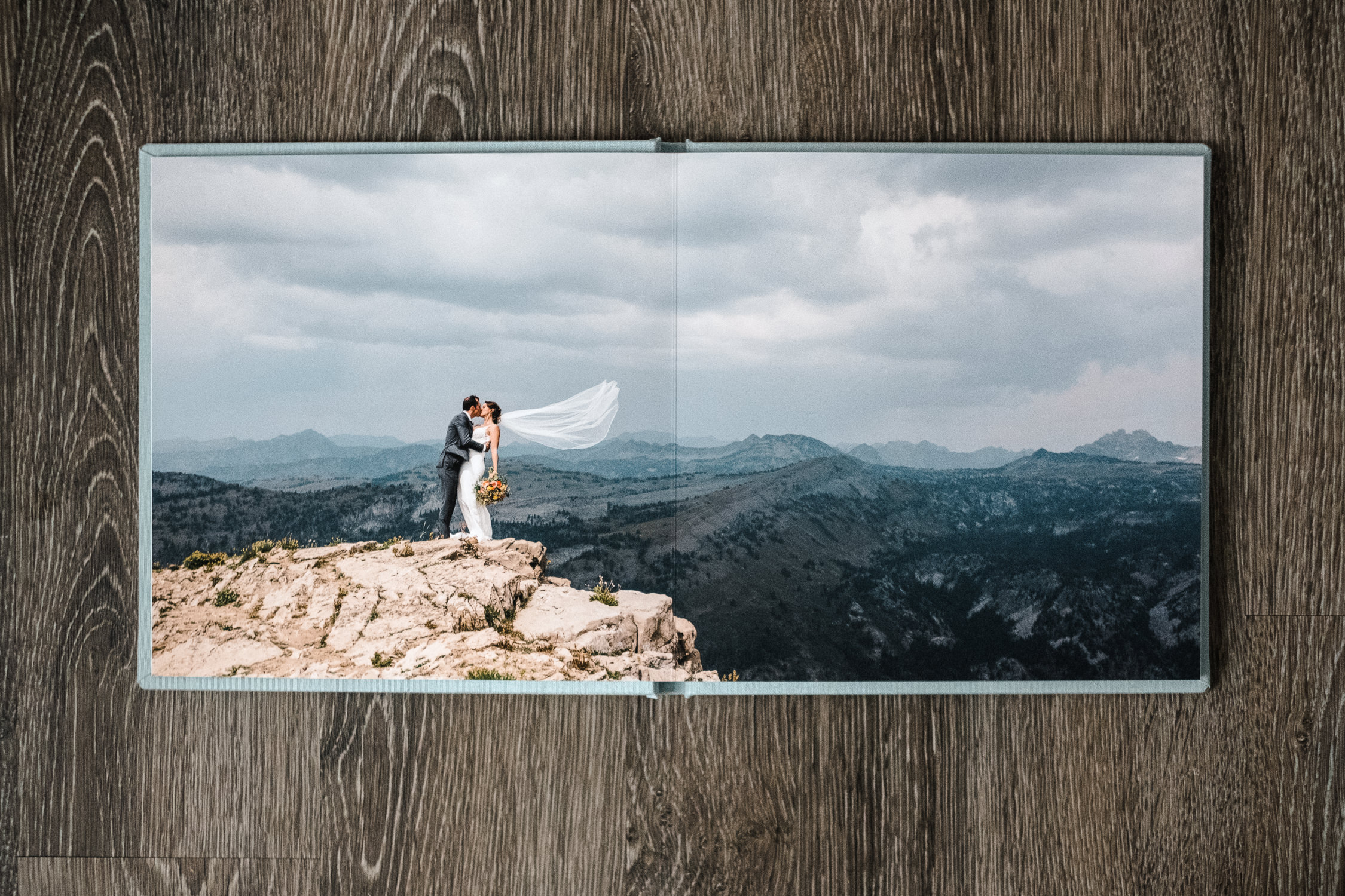 10x10 Jackson Hole Wedding Album - Asahi Soft Blue Gold with Gold ...