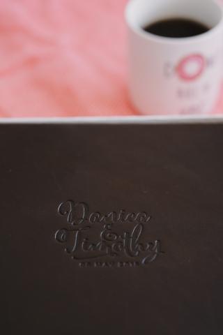 Danica x Tim's Brown Ale with Custom Blind Embossed Calligraphy | visionart